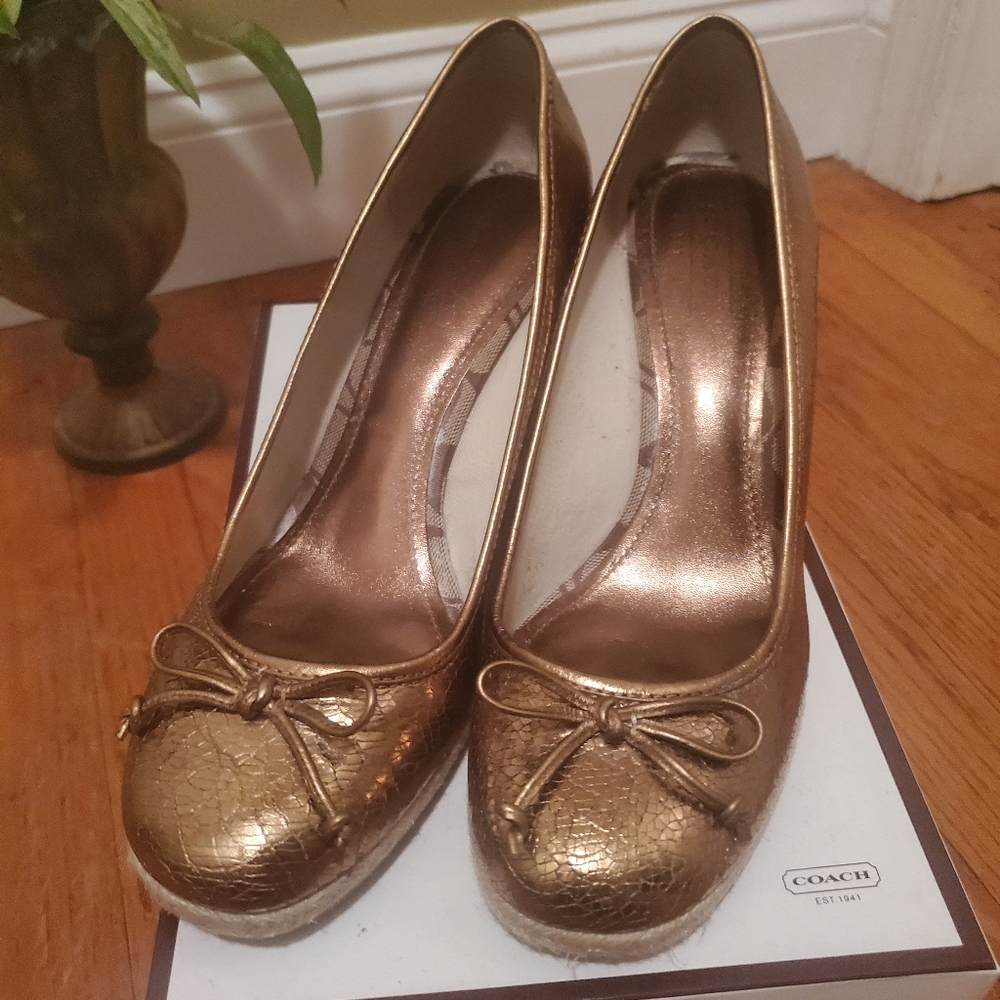 Coach Leather Raffea Wedge Heel Us 9.5 Bronze - Gem